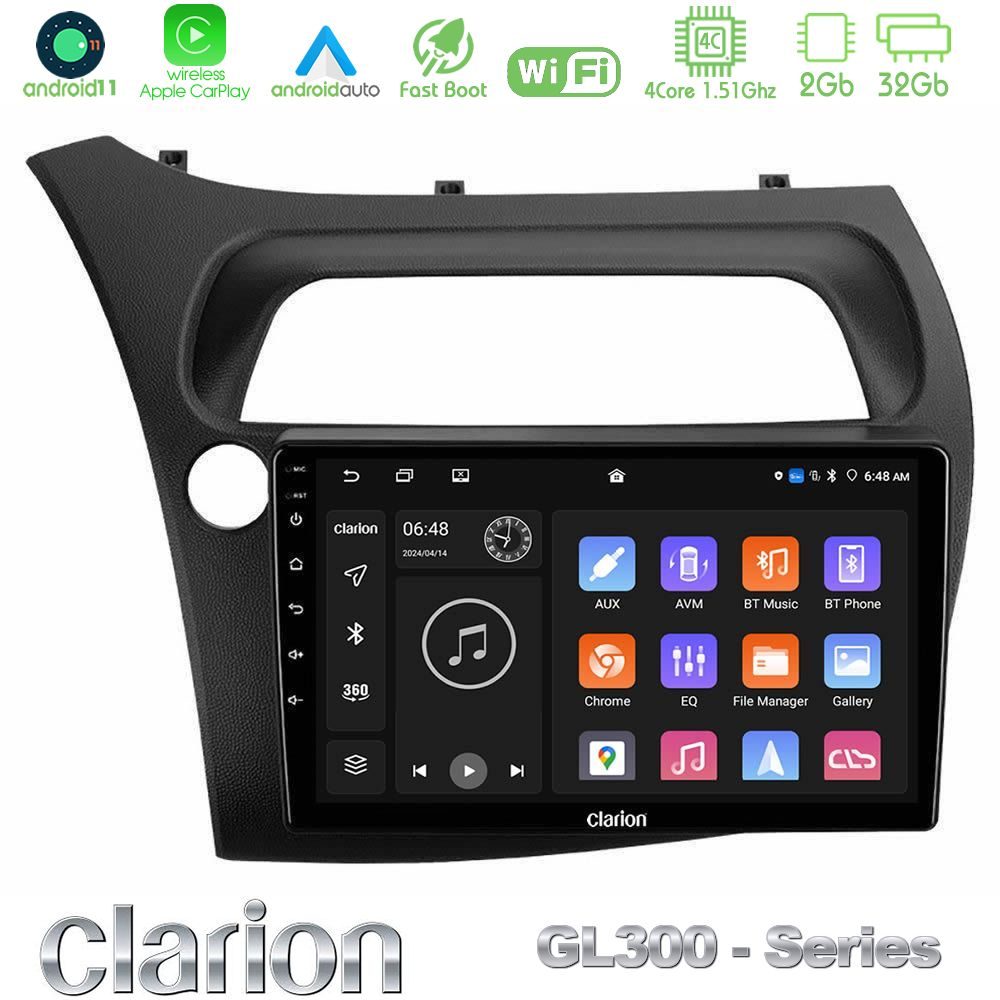 Clarion GL300 Series 4Core Android11 2+32GB Honda Civic Navigation ...